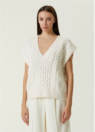 Loulou Studio Kadın Torreta Ekru V Yaka Yün Yelek Bej S EU Loulou Studio Kadın Torreta Ekru V Yaka Yün Yelek Bej S EU